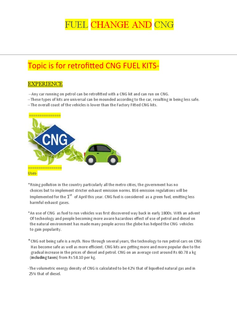 Fuel Change and CNG | PDF | Gasoline | Exhaust Gas