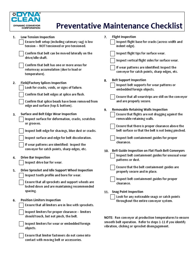 Conveyor Maintenance Checklist Guide | PDF | Belt (Mechanical) | Wear