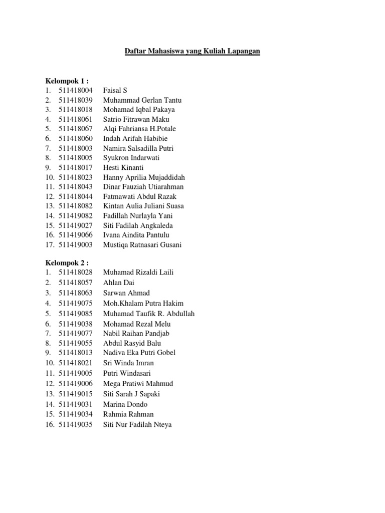 STUDENT LIST FOR FIELD PRACTICUM | PDF