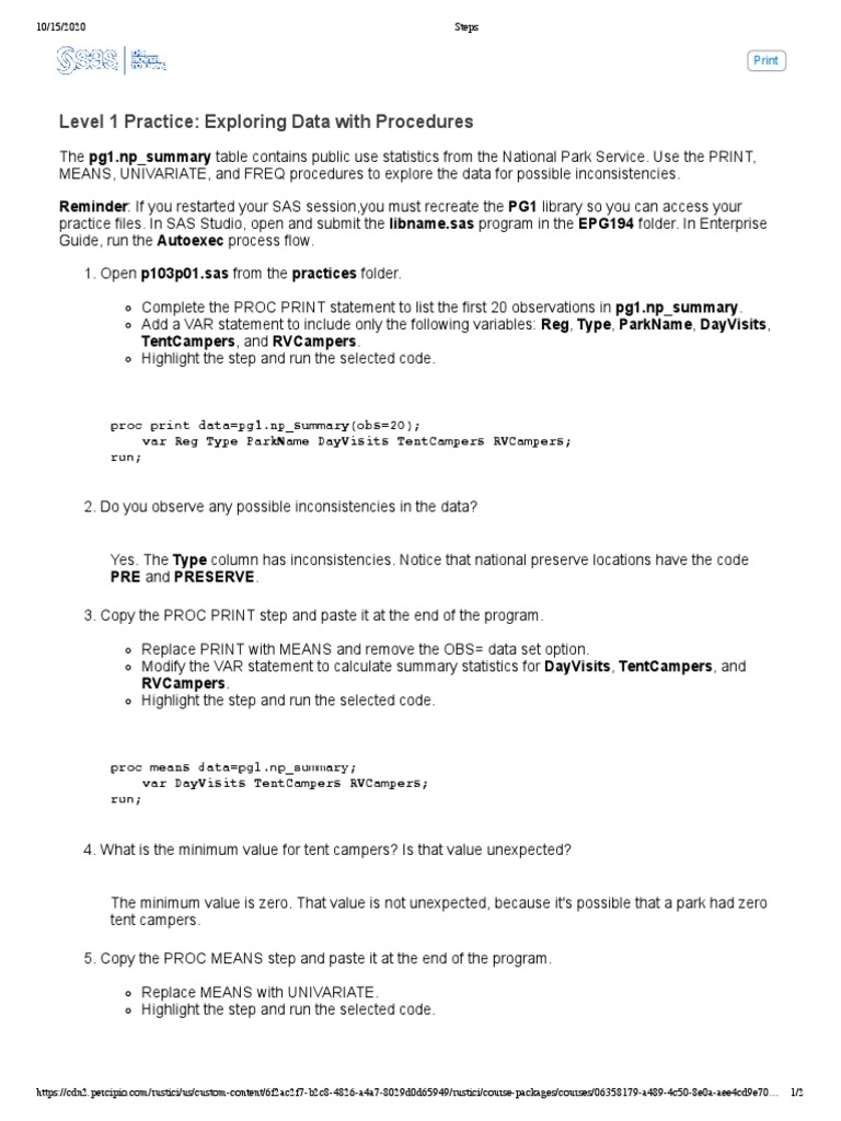 Exploring Data with SAS Procedures | PDF | Sas (Software) | Data