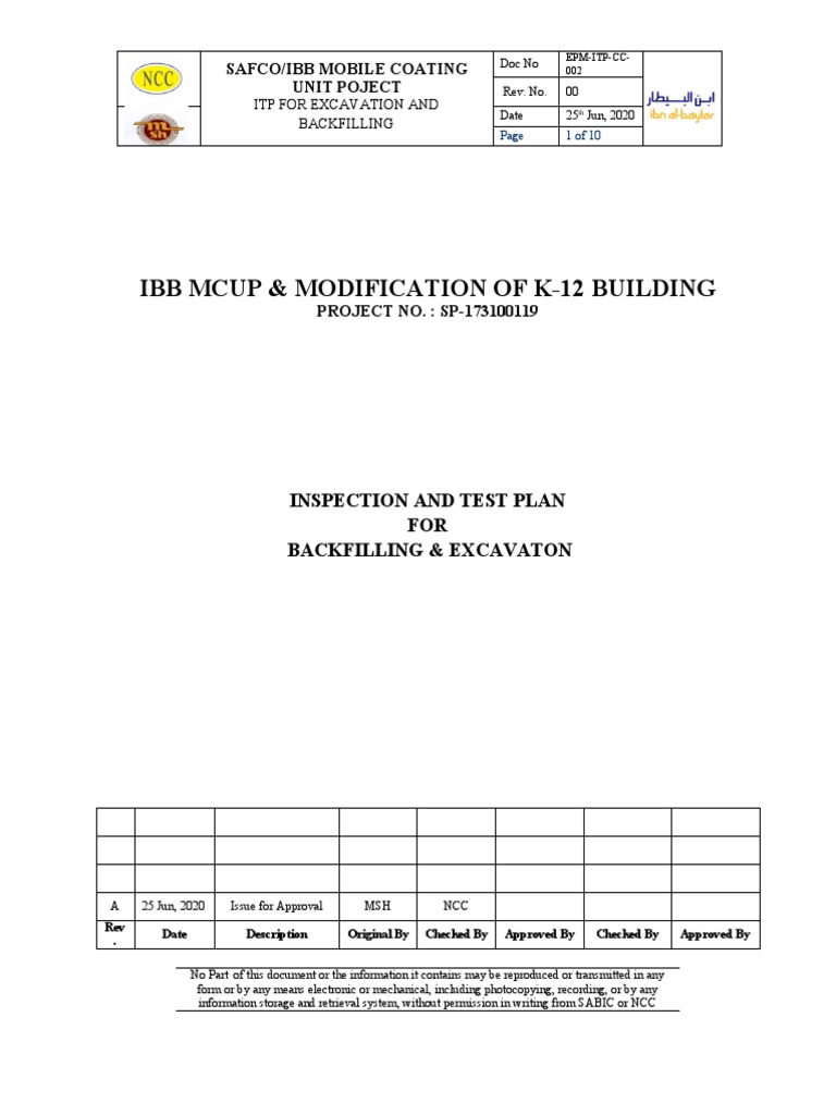 Excavation and Backfilling ITP Document | PDF | Specification (Technical Standard)