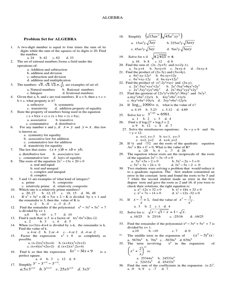 9th Grade Algebra Problem Set | PDF | Factorization | Logarithm