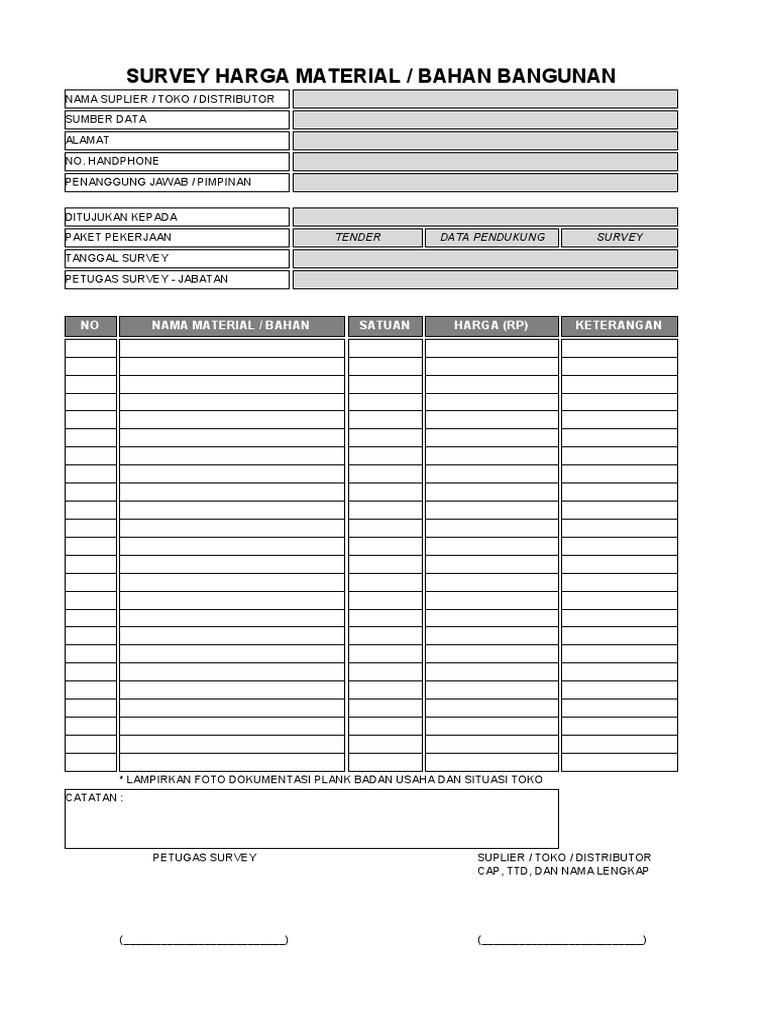 Form Survey Harga Material Bangunan | PDF