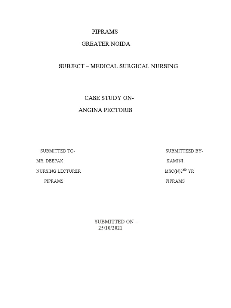 Case Study On Angina Pectoris | PDF | Coronary Artery Disease ...