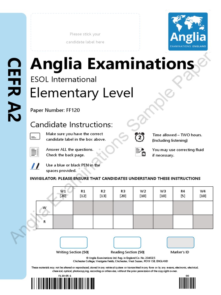 Anglia Examinations: Elementary Level | PDF