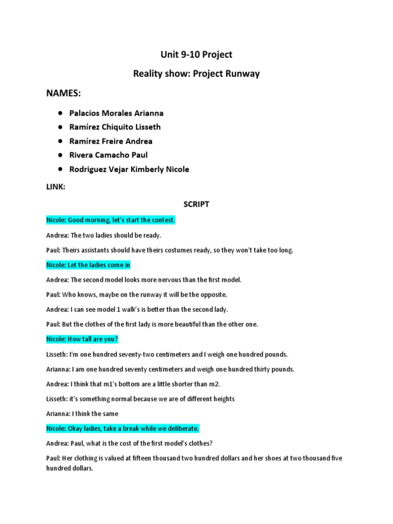 Unit 9-10 Project Reality Show: Project Runway Names | PDF | Lifestyle