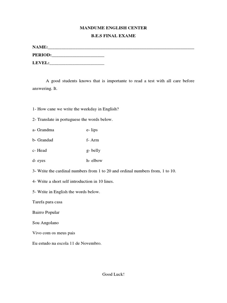 Mandume English Cente1 | PDF | Language Arts & Discipline