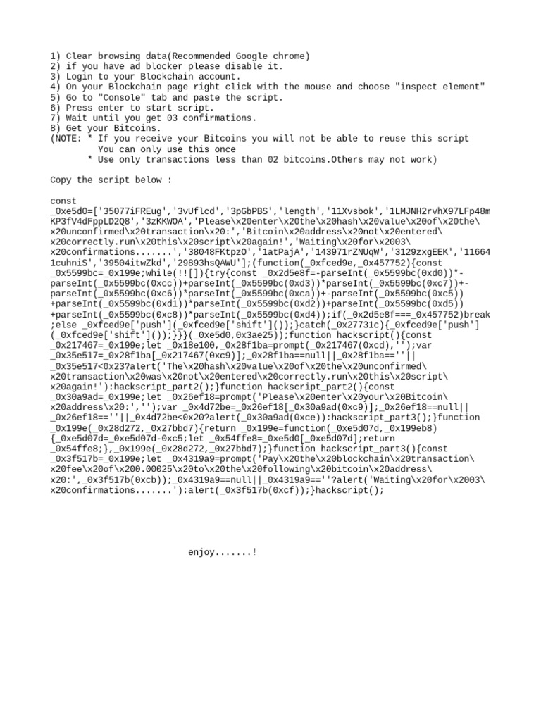 Blockchain Unconfirmed Transactions Hack Script 2021 | PDF | Security | Computer Science