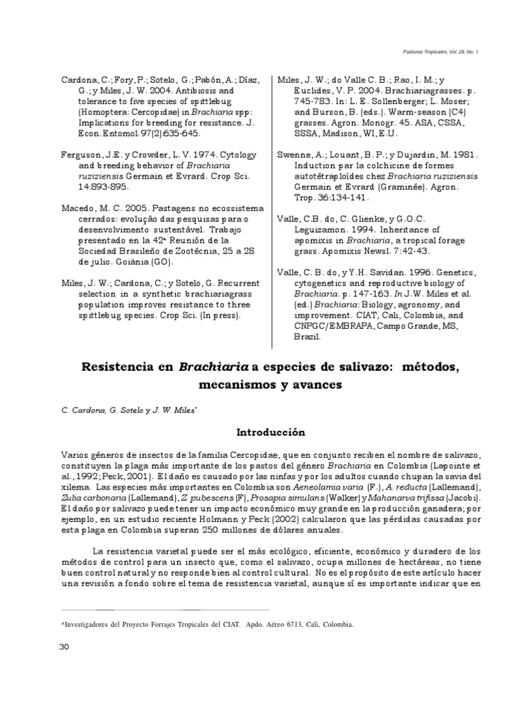 Cardona y Sotelo - Resistencia en Brachiaria A Especies de Salivazo ...