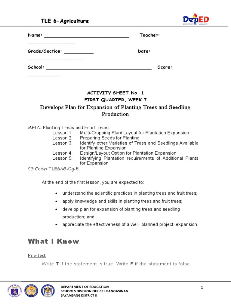 Tle 6 Activity Sheets q1w7 1 | PDF | Grafting | Plant Nursery