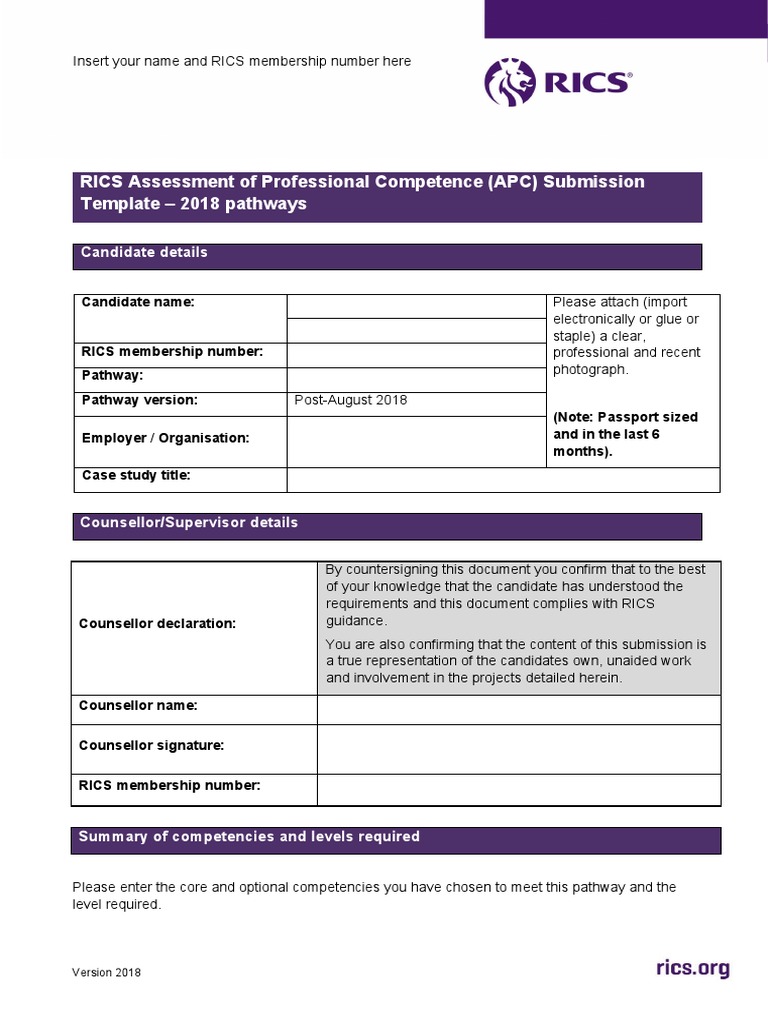 RICS Assessment of Professional Competence (APC) Submission Template ...