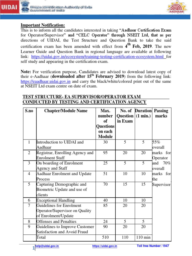 Uidai Certification Teststructure | PDF | Test (Assessment)
