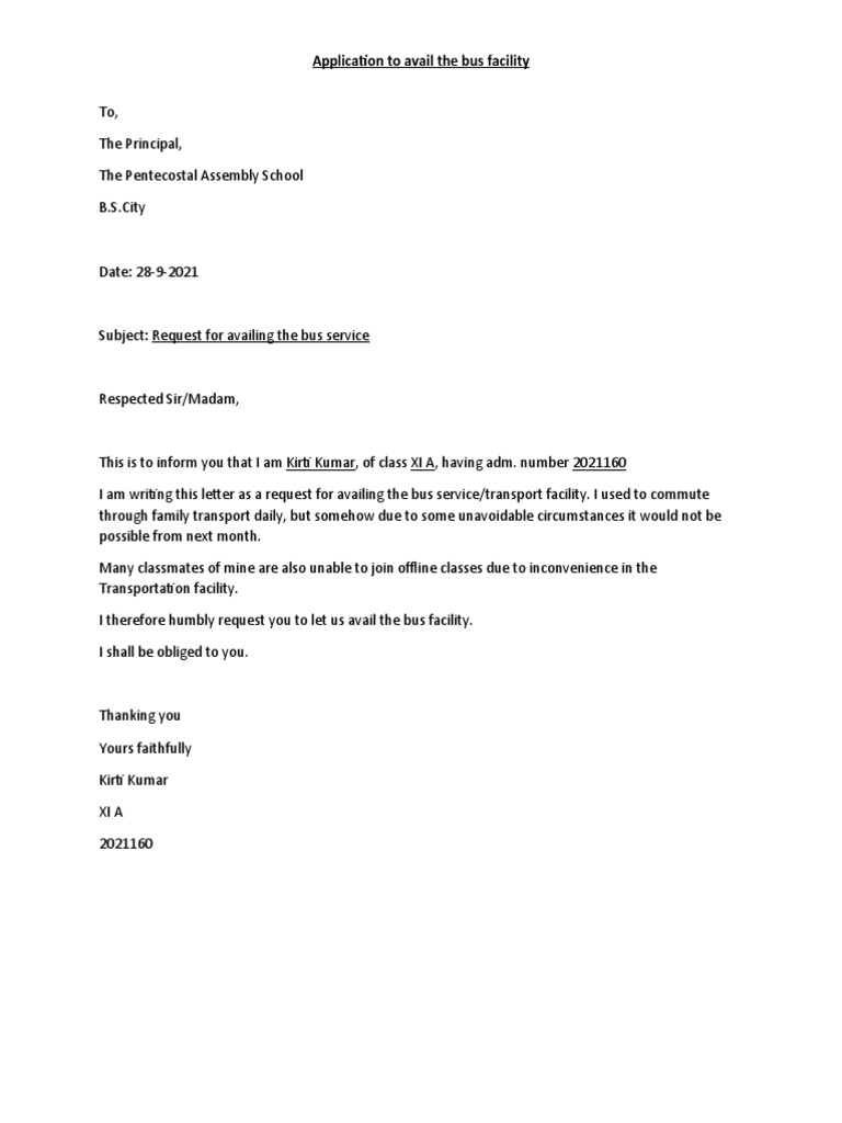 Bus Service Request Letter for Students | PDF