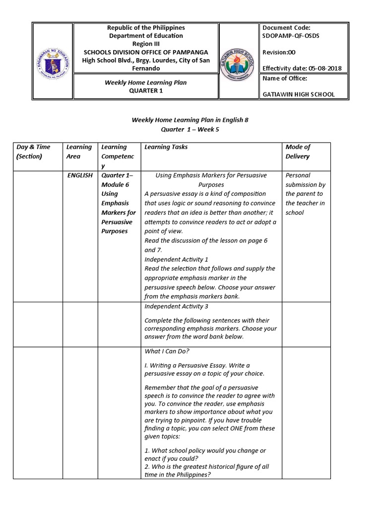 Eng8 WHLP Q1 W5 | Download Free PDF | Essays | Communication