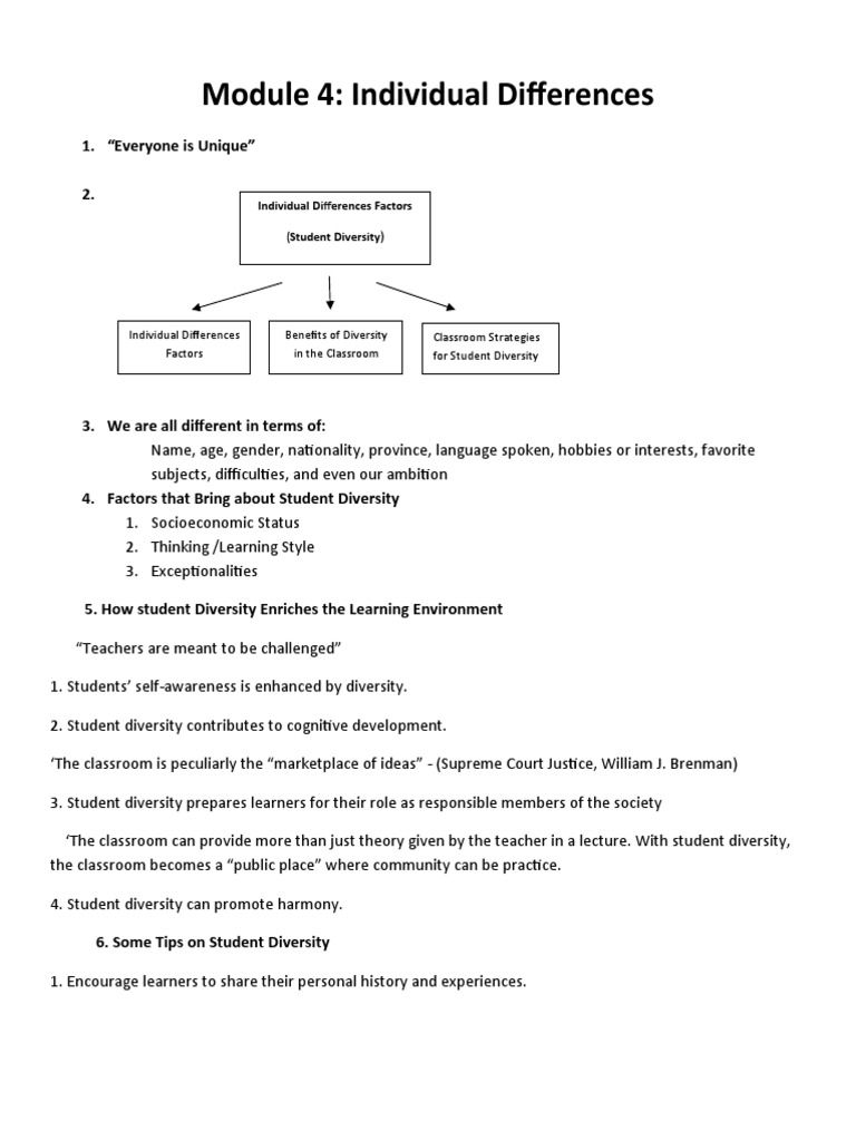 Module 4: Individual Differences: 1. "Everyone Is Unique" 2 | PDF ...