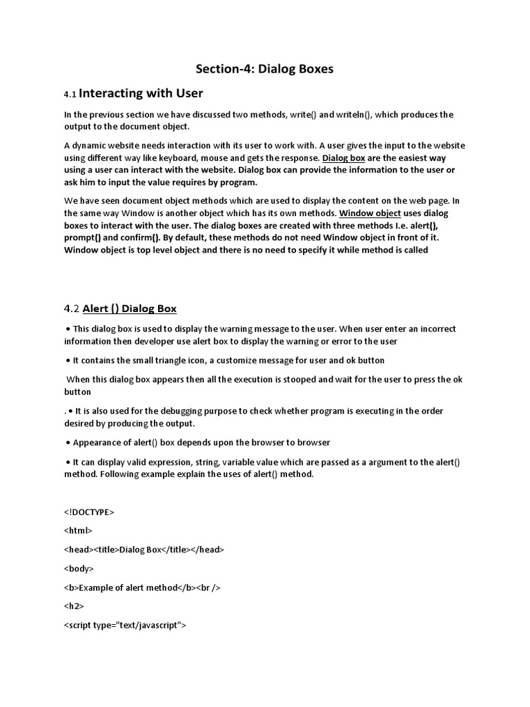 Alert, Prompt and Confirm Mehods | PDF | Dialog Box | Button (Computing)