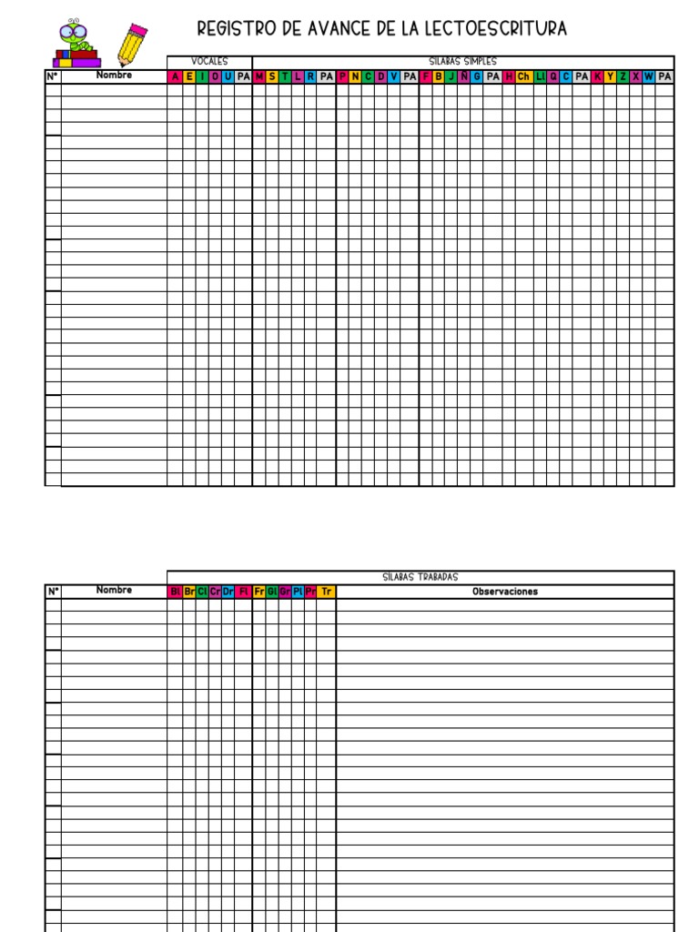 Registro de Lectoescritura Infantil | PDF | Artes del Lenguaje y ...