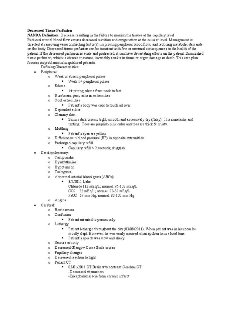 Decreased Tissue Perfusion