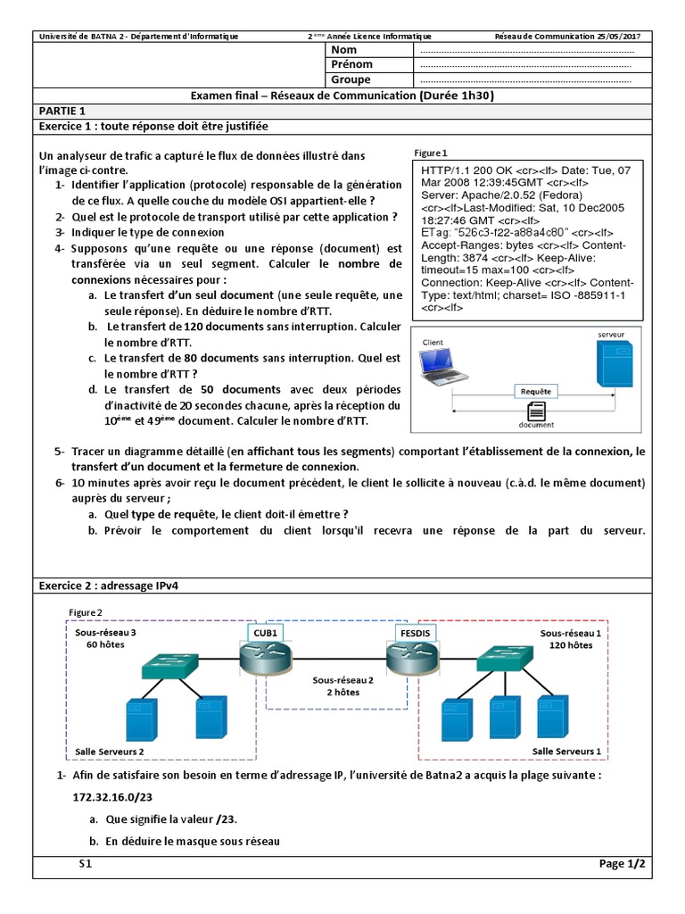 Examen Réseaux de Communication 2017 | PDF | Modèle OSI | Protocole de transfert hypertexte