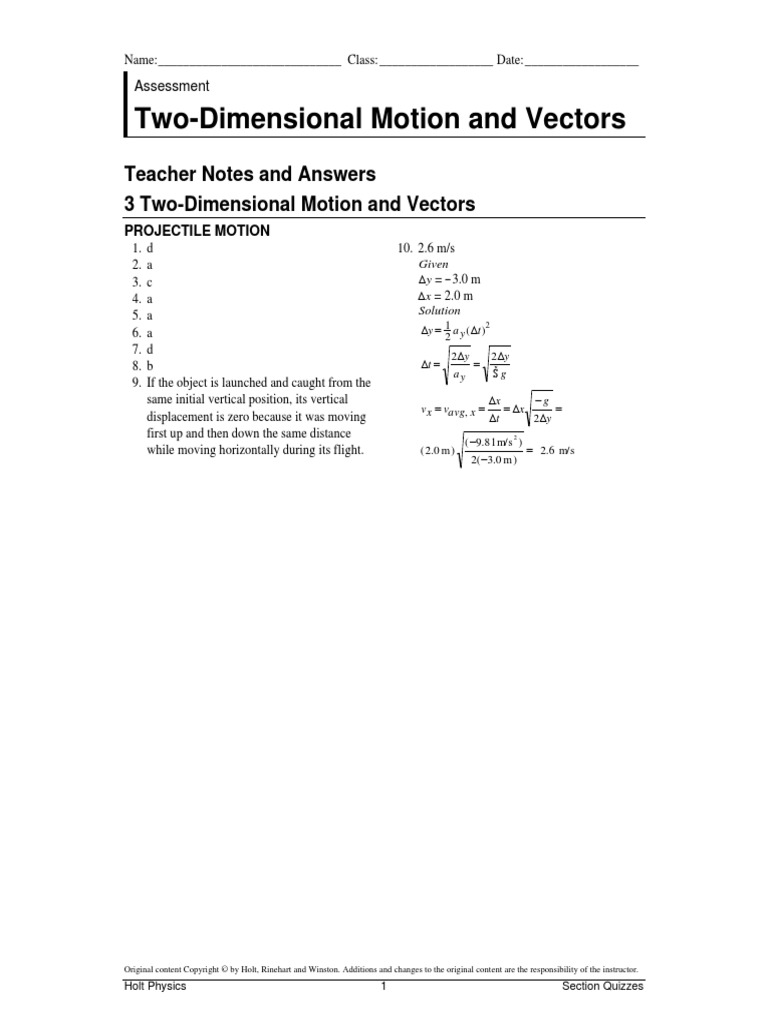 Teacher Notes and Answers 3 Two-Dimensional Motion and Vectors | PDF ...