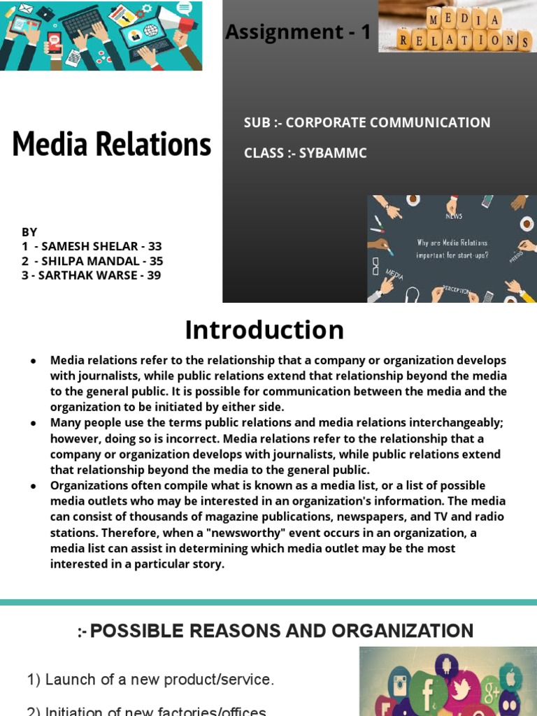 Media Relations: Assignment - 1 | PDF | Mass Media | Reputation