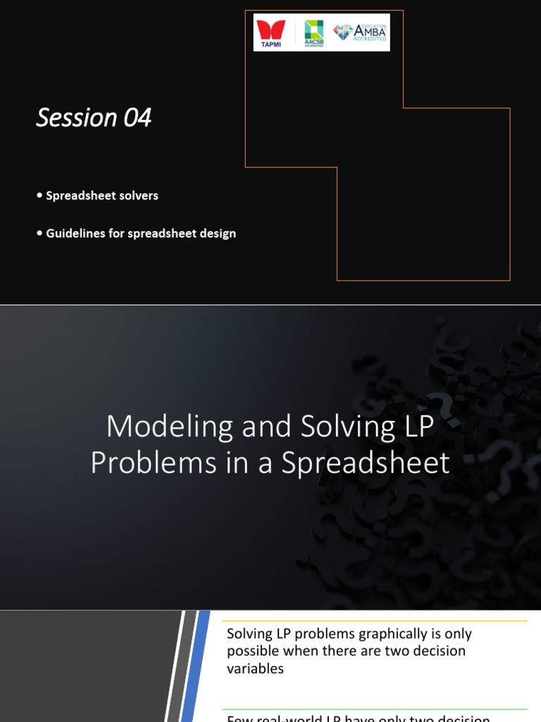 Spreadsheet Solvers and LP Modeling Guidelines | PDF | Spreadsheet ...