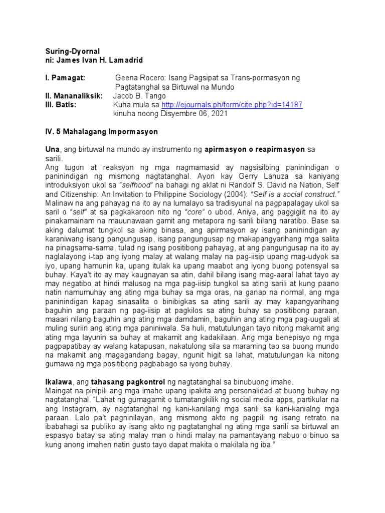 Aktibidad 7 Suring Dyornal Konkomfil Ab Els 1a Lamadrid James Ivan H | PDF