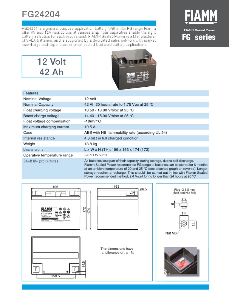 12 Volt 42 Ah: FG Series | PDF | Rechargeable Battery | Manufactured Goods