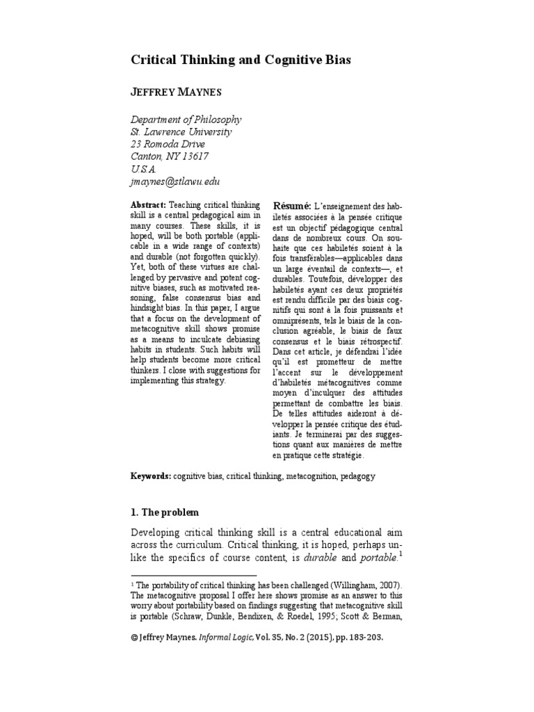 Critical Thinking and Cognitive Bias | PDF | Critical Thinking ...