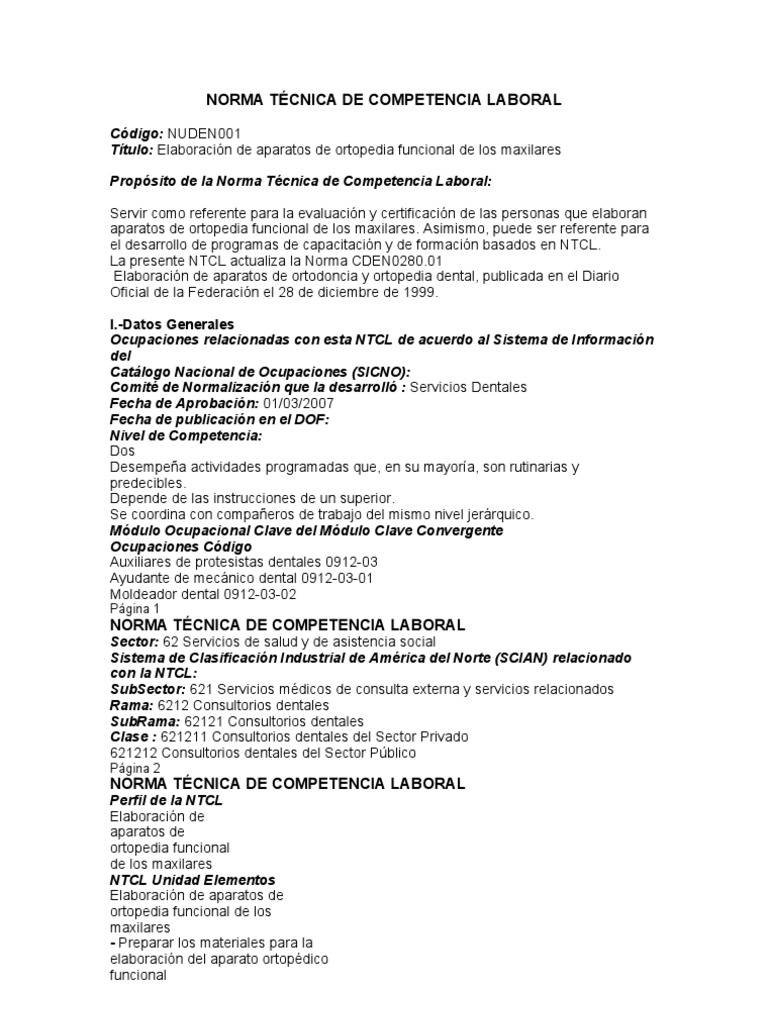 Norma Técnica de Competencia Laboral | PDF | Odontología | Escoliosis