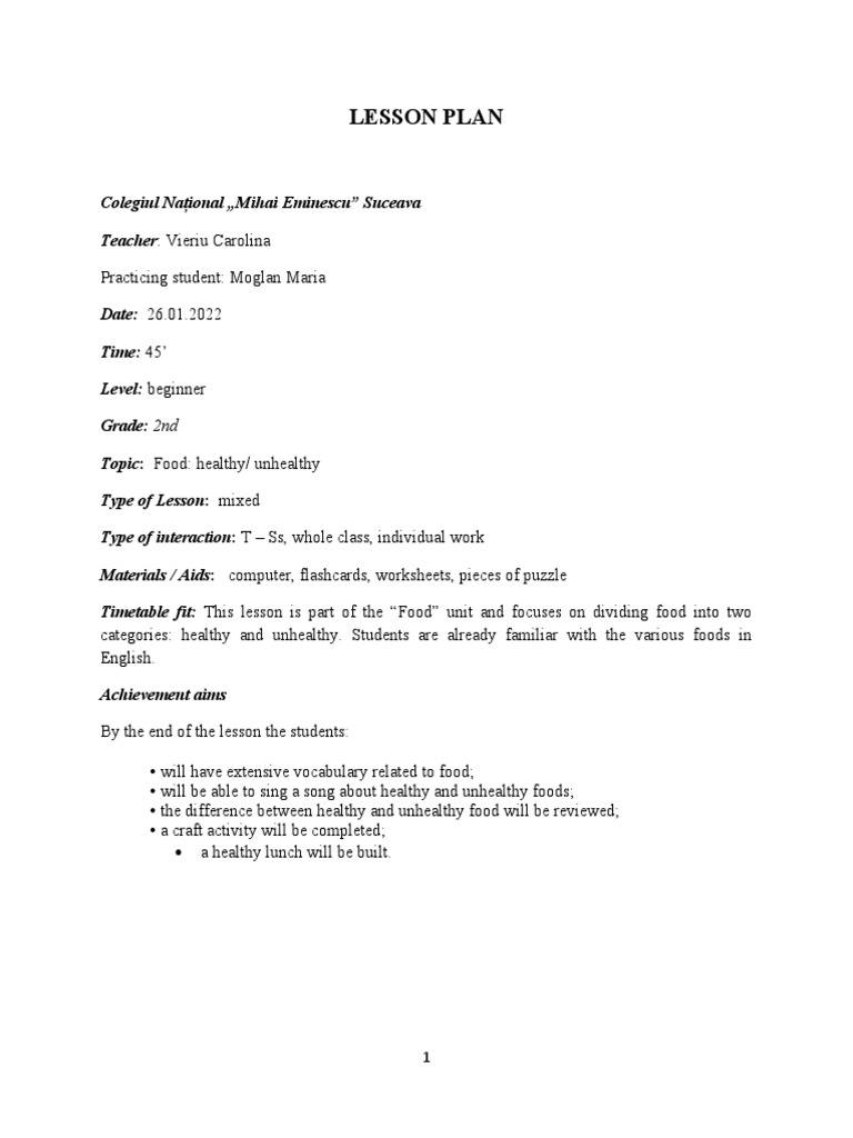 LESSON PLAN Food | PDF | Lesson Plan | Foods