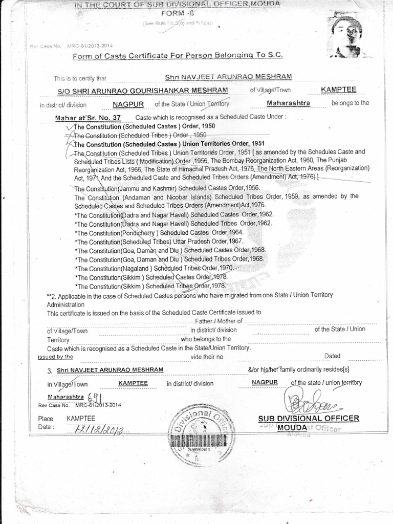 Cast Certificate | PDF | Government Of India | Dalit