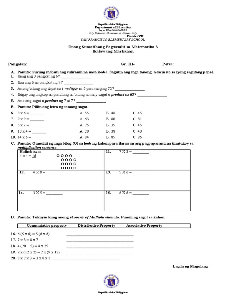 Q2 1ST Summative Test in Math | PDF