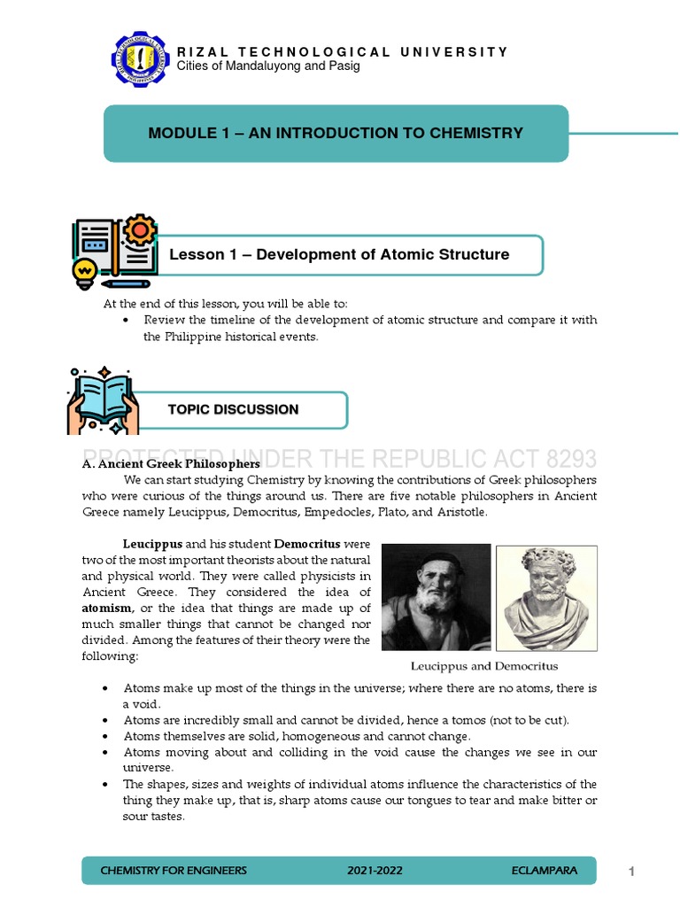 Lesson 1 - Development of Atomic Structure | PDF | Electron | Atomic ...