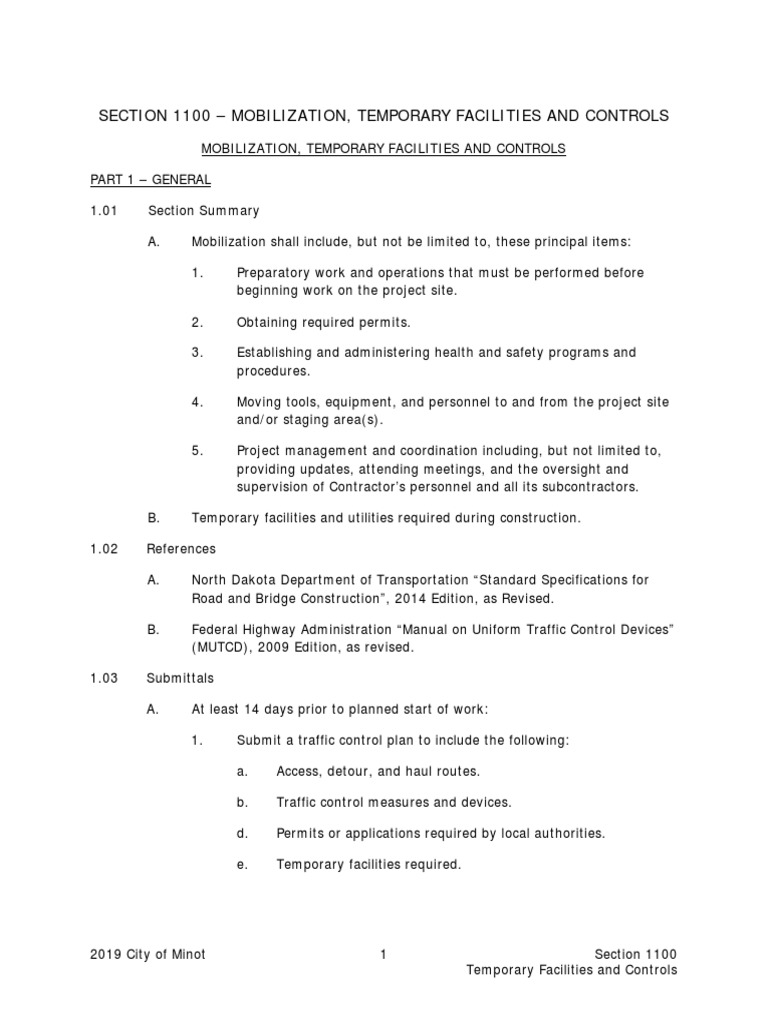 Mobilization, Temporary Facilities and Controls | PDF | Traffic ...