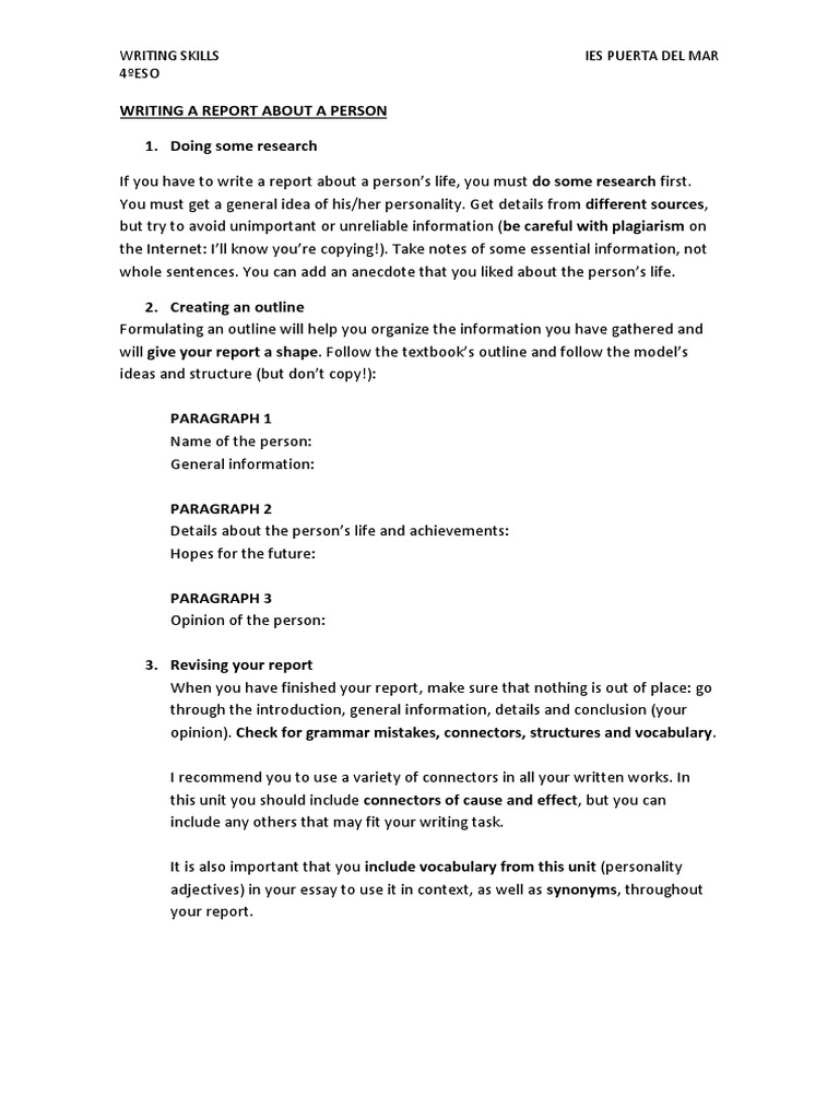 Writing a Report on a Person | PDF | Art