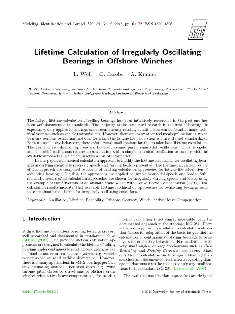 Lifetime Calculation of Irregularly Oscillating Bearings in Offshore ...