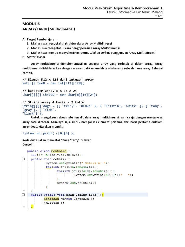 MODUL 7 Array Multidimensi | PDF