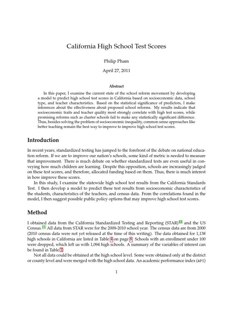 California High School Test Scores: Philip Pham April 27, 2011 | PDF ...