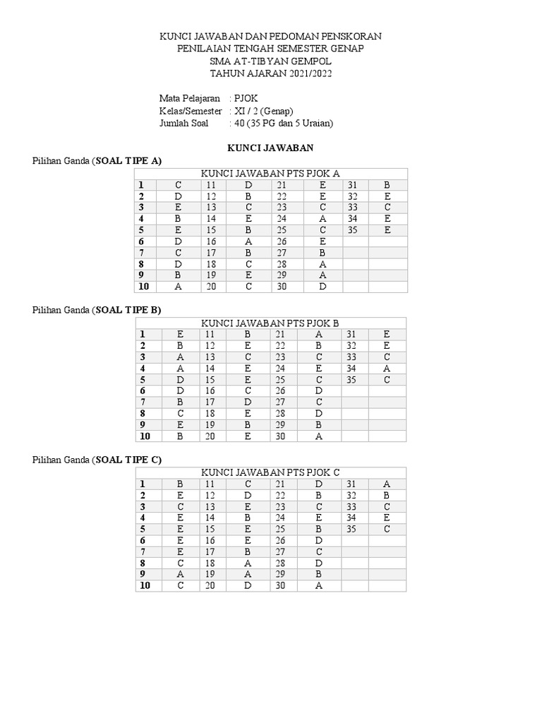 Pjok-Kunci Jawaban PTS Genap 2022 Kelas 11 | PDF