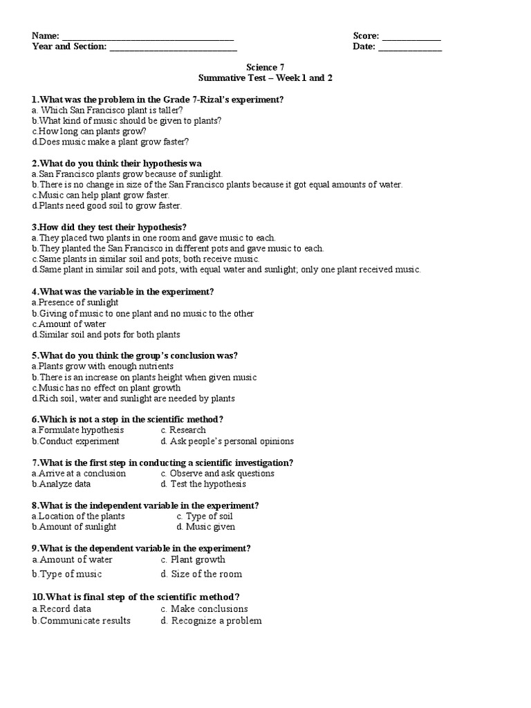 Science 7 - Summative Test 1st Quarter | PDF | Mixture | Chemical ...