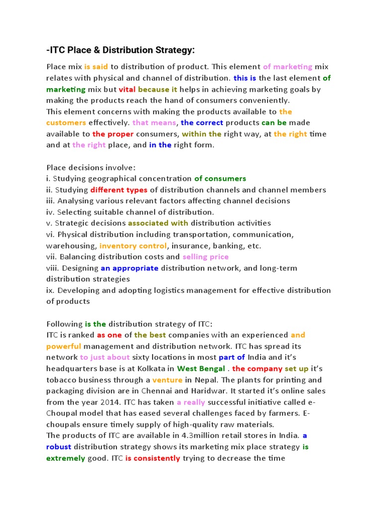 ITC Place & Distribution Strategy:: of Marketing | Download Free PDF ...