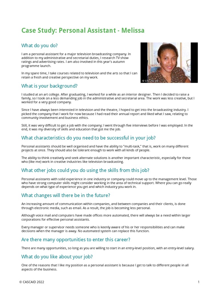 Case Study: Personal Assistant - Melissa | PDF | Cognition | Communication