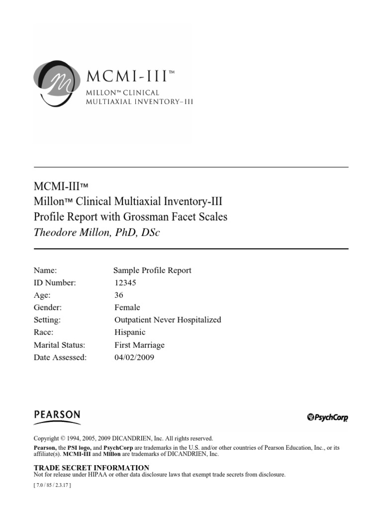 Mcmi-III - Sample Profile Report | PDF | Emotions | Mental Health