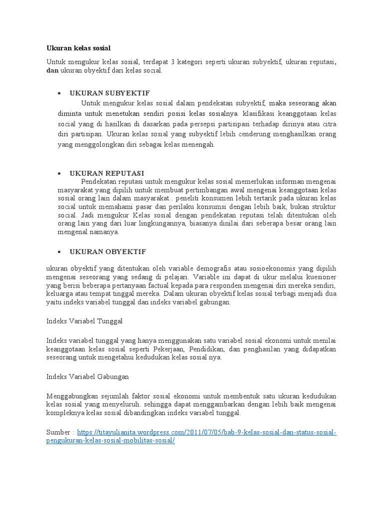 Ukuran Kelas Sosial | PDF