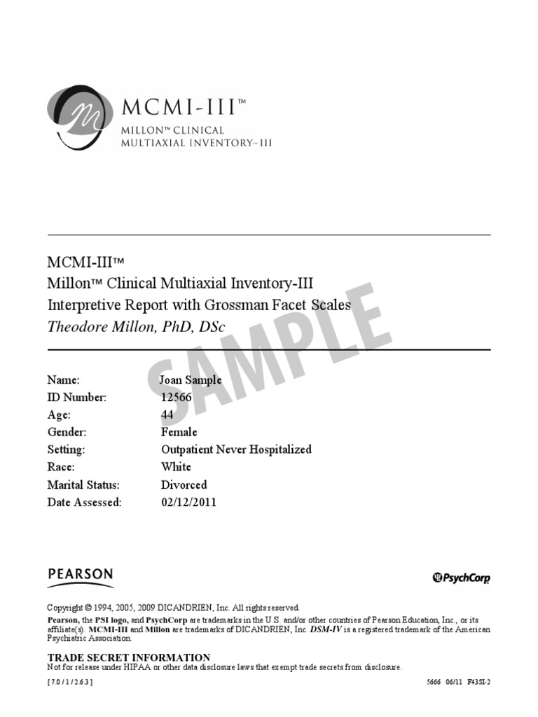 Mcmi-III - Sample Interpretive Report 3 | PDF | Mental Disorder ...
