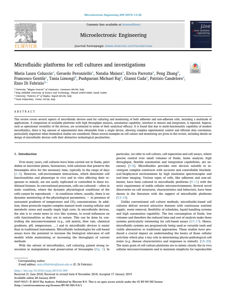 Microelectronic Engineering: Sciencedirect | PDF | Microfluidics | Cell Culture