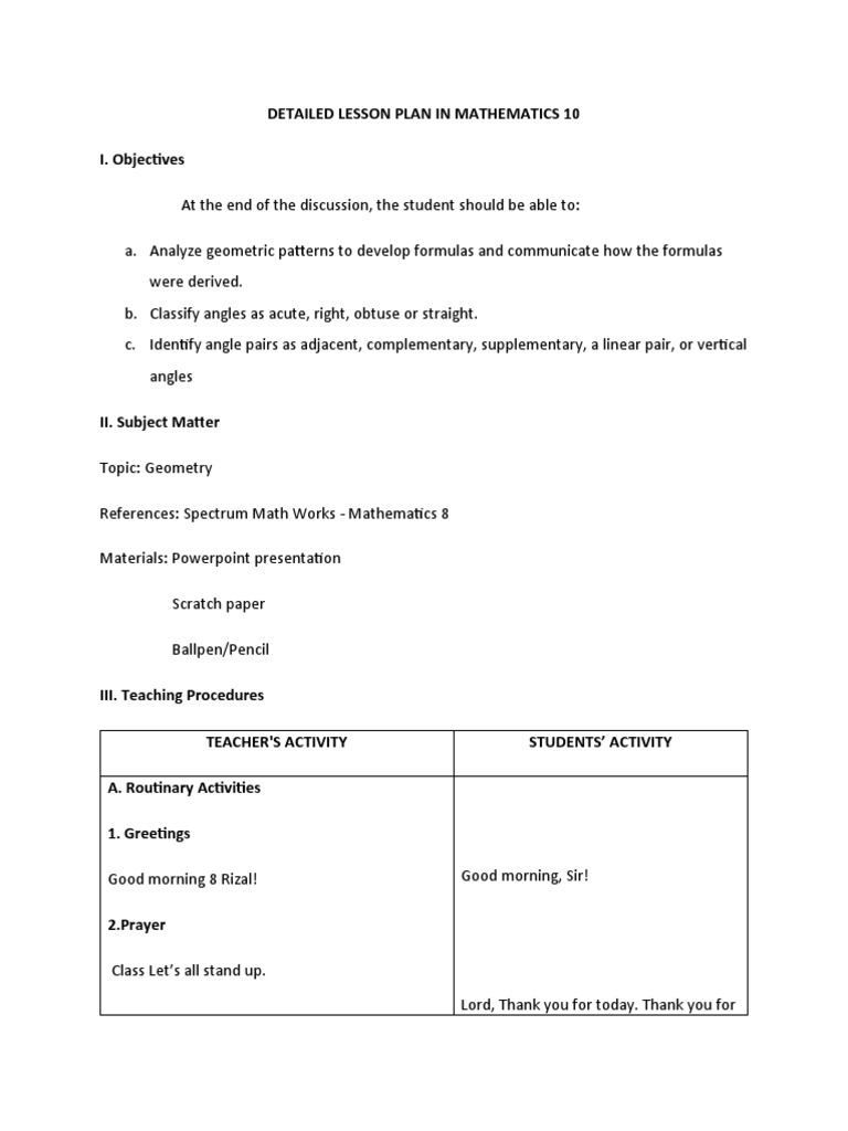 Geometry and Arithmetic Sequences Lesson Plan | PDF | Circle | Angle