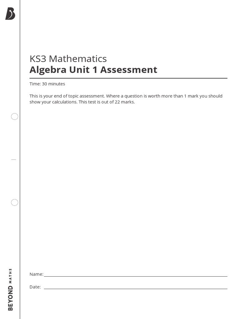 Algebra Unit 1 Assessment | PDF | Area | Mathematics