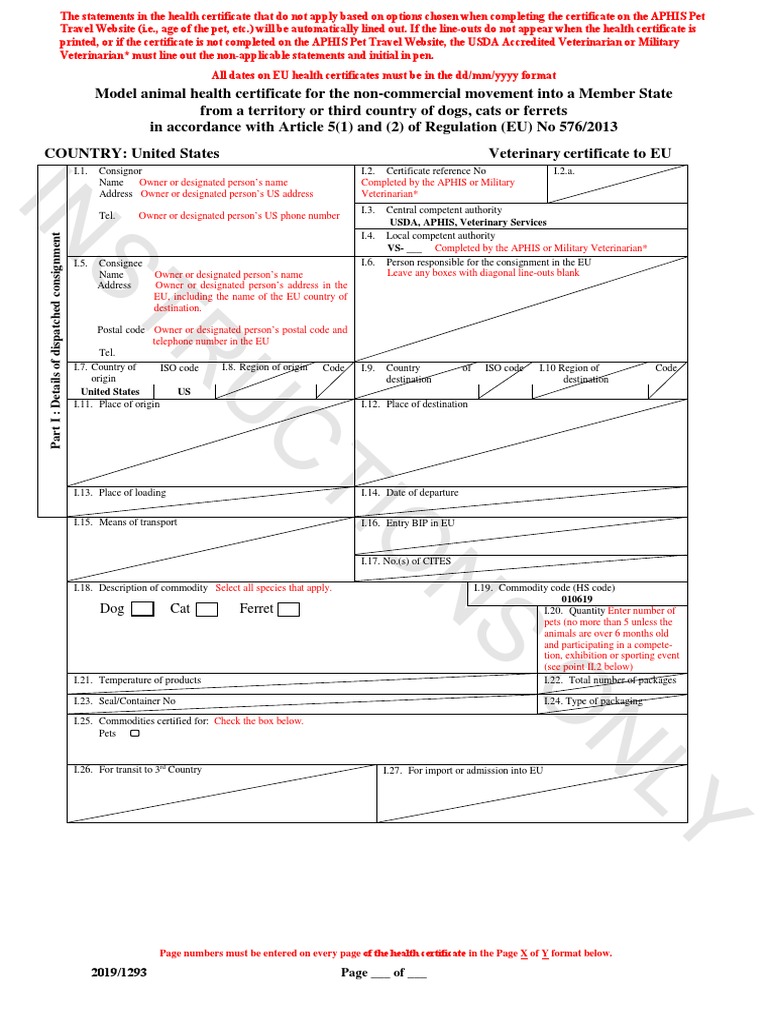 EU Health Certificate for Pets from US | PDF | Rabies | Vaccines